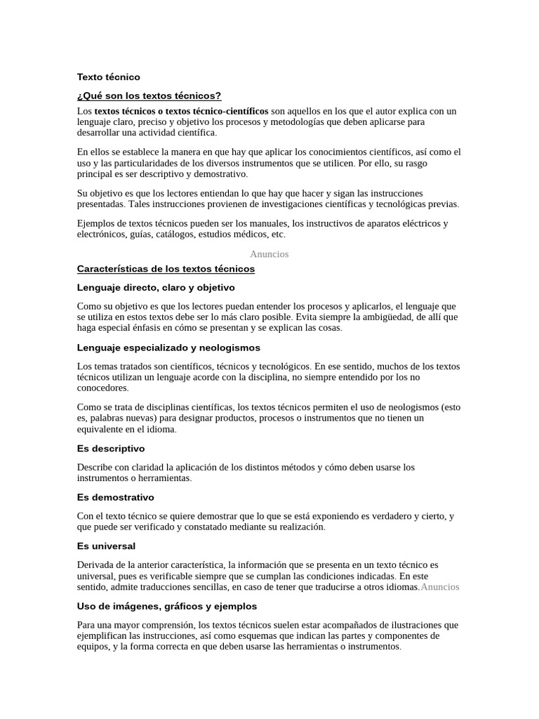 Características y ejemplos de textos técnicos | PDF | Información | Siembra