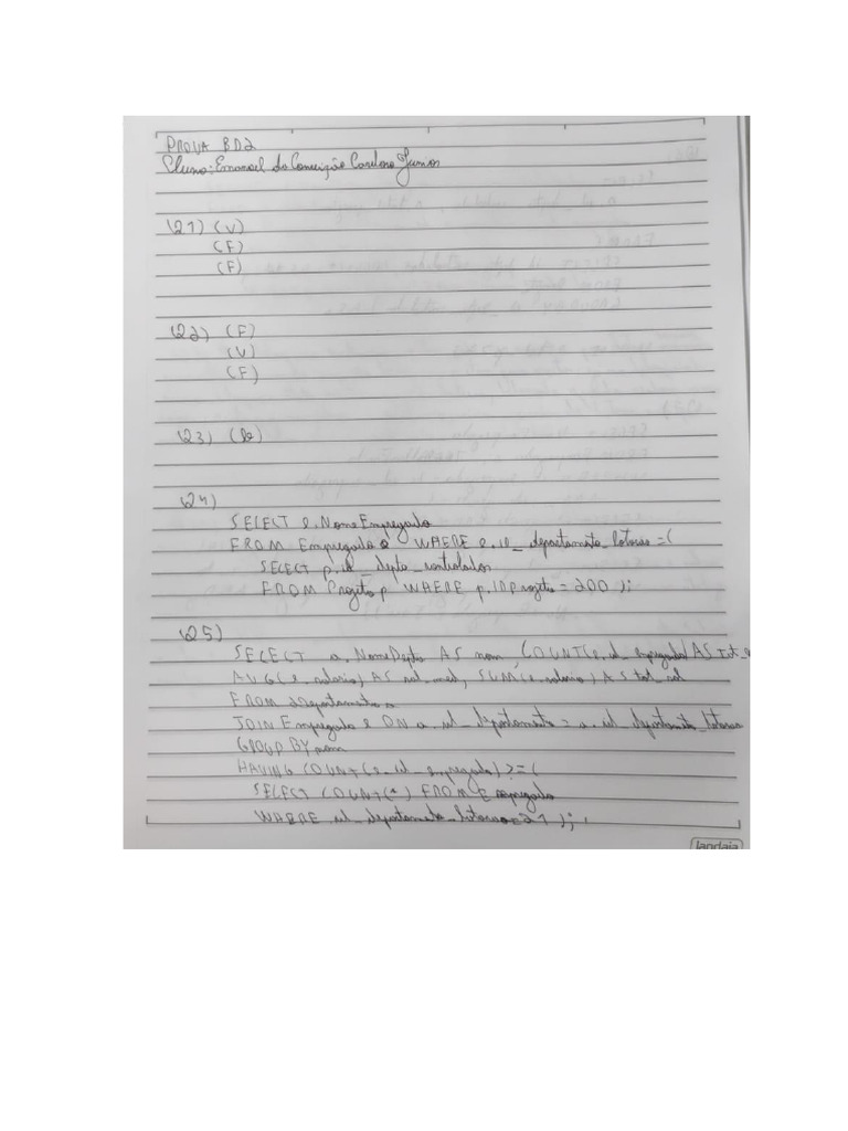 Prova BD2 - Emanoel Cardoso Junior | PDF