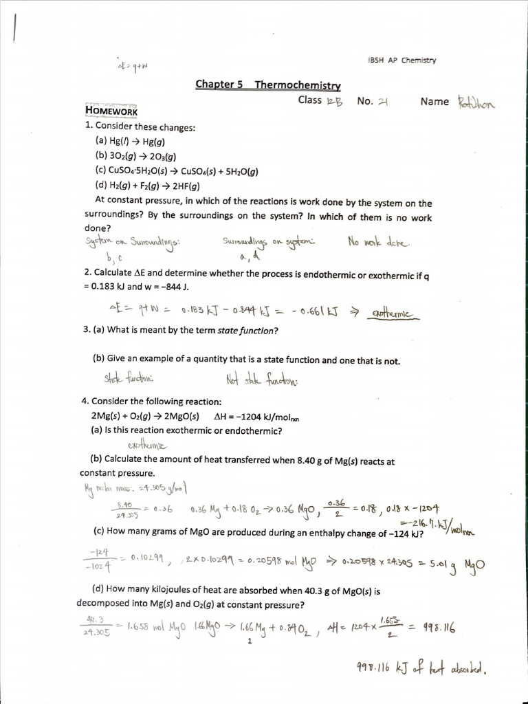 Chem Chapter 5 Homework (1) | PDF