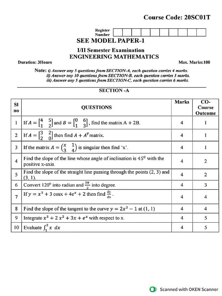 Maths Question Paper 1 | PDF