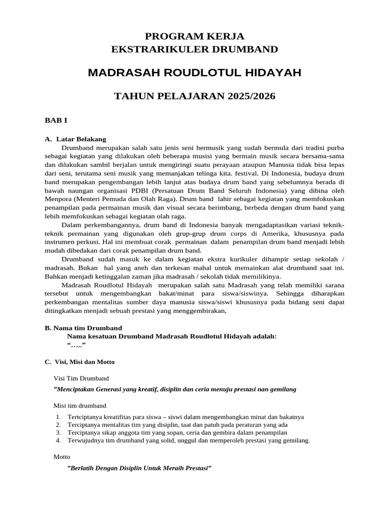 Program Kerja Drumband 2025 | PDF