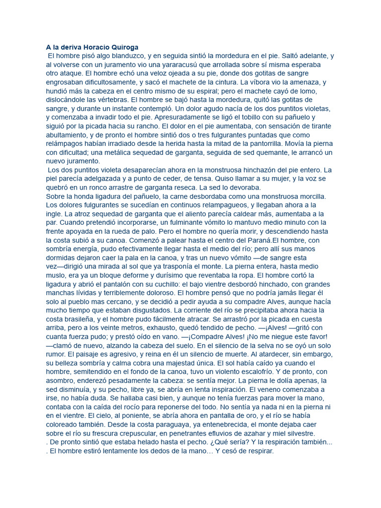 A La Deriva Horacio Quiroga | PDF