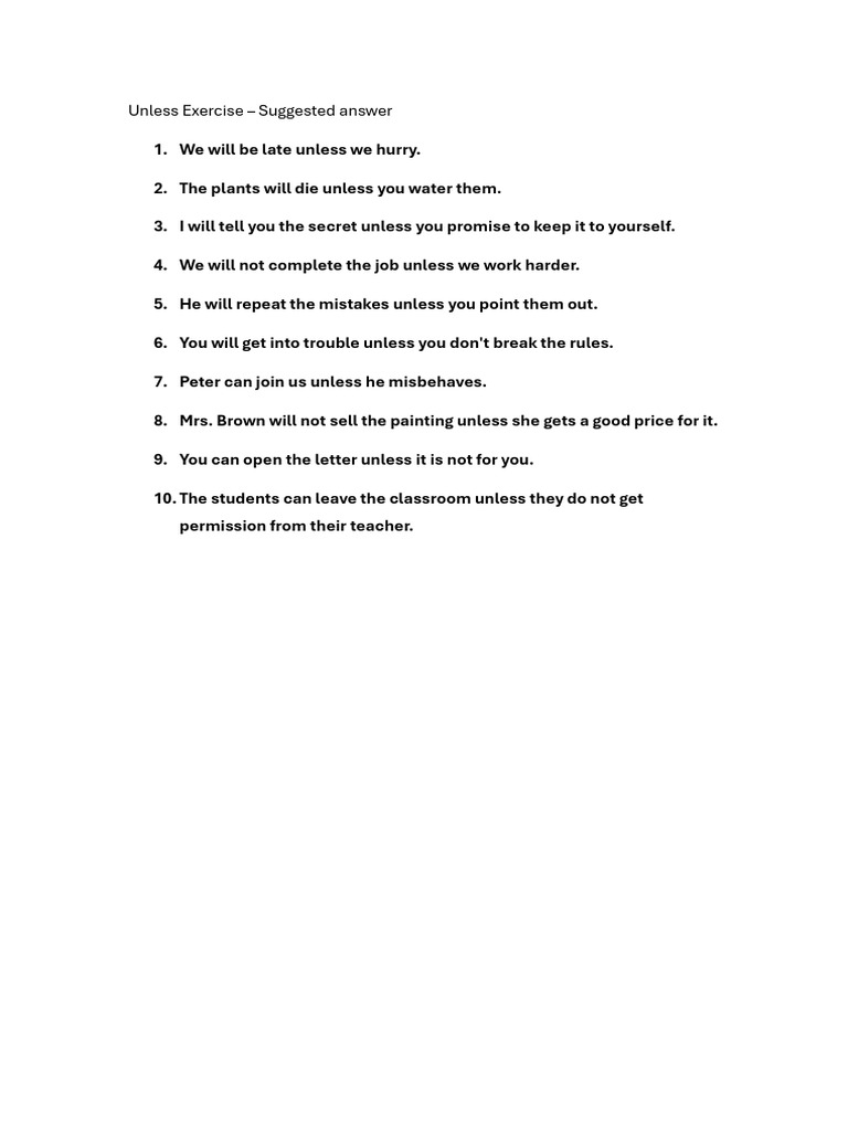 Unless Exercise - Suggested Answer | PDF