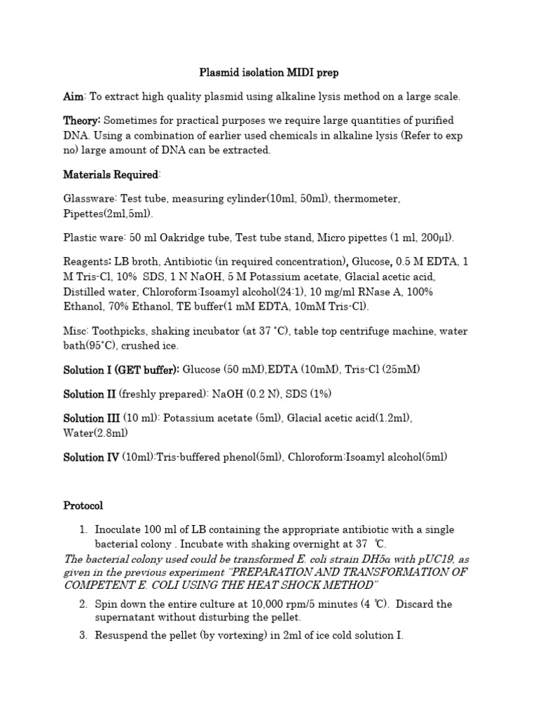 High-Quality Plasmid MIDI Prep Protocol | PDF | Precipitation ...