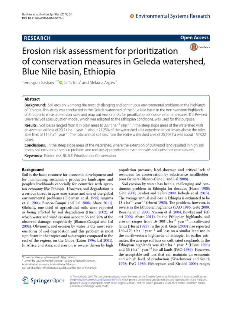 26-Temesgen - Taffa - Mekuria - Et Al 2017 | PDF | Erosion | Ethiopia