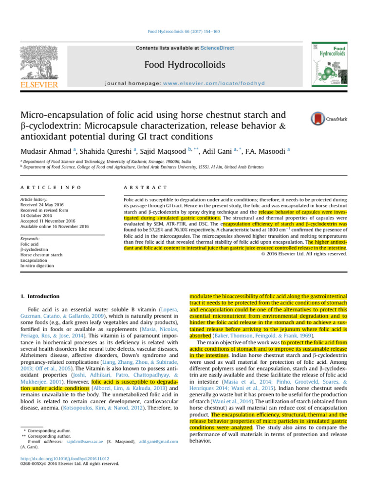 1.micro-Encapsulation of Folic Acid Using Horse | PDF | Differential Scanning Calorimetry ...
