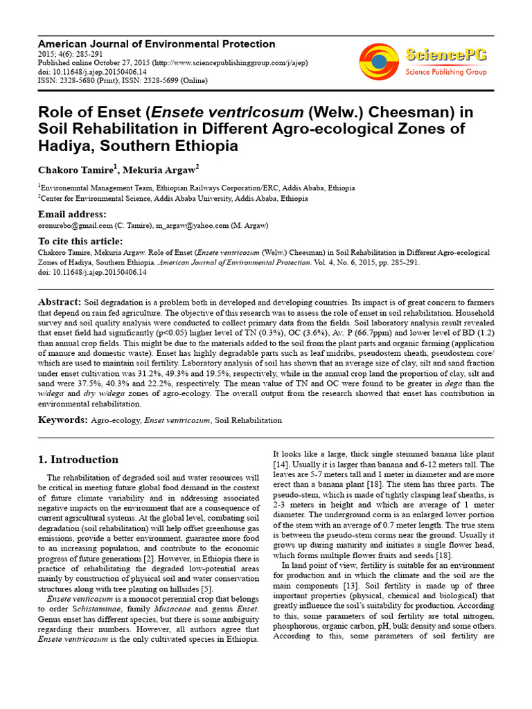33-Chakoro Tamire and Mekuria Argaw 2015 | PDF | Soil | Ethiopia