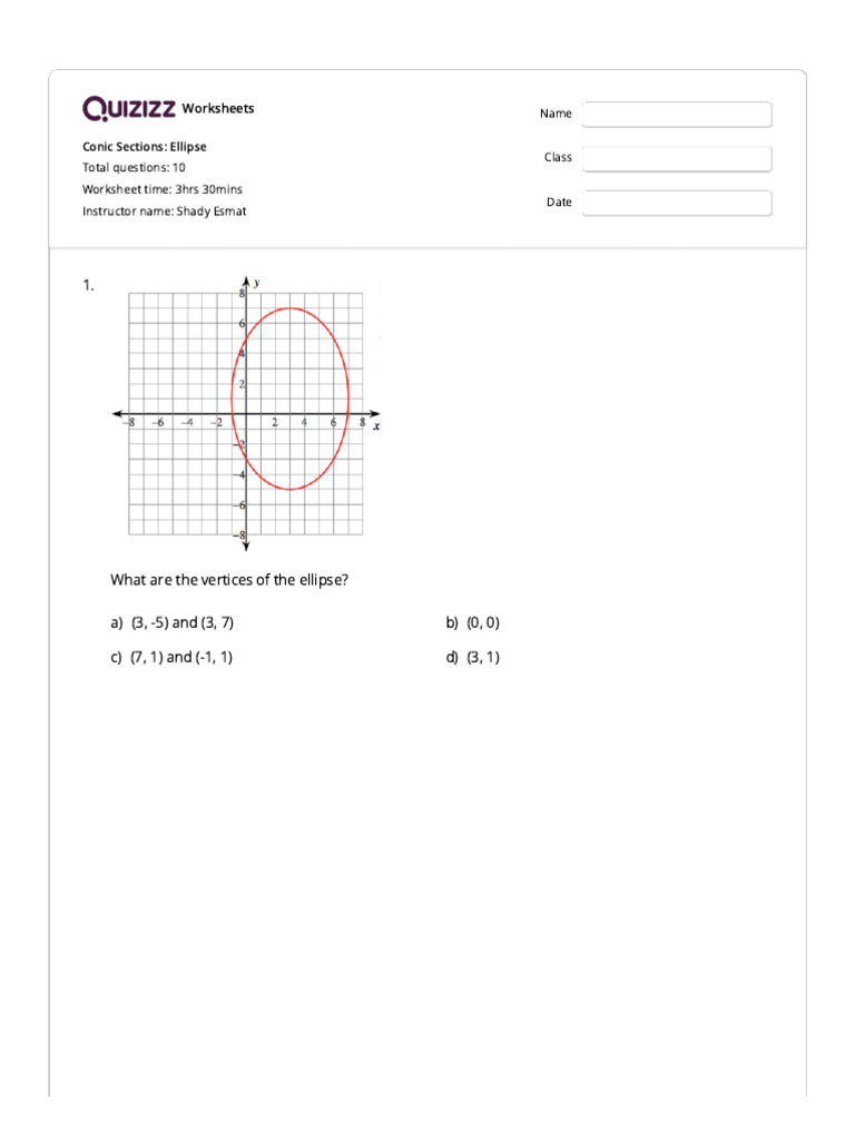 Quizizz - Conic Sections - Ellipse | PDF | Ellipse | Geometry