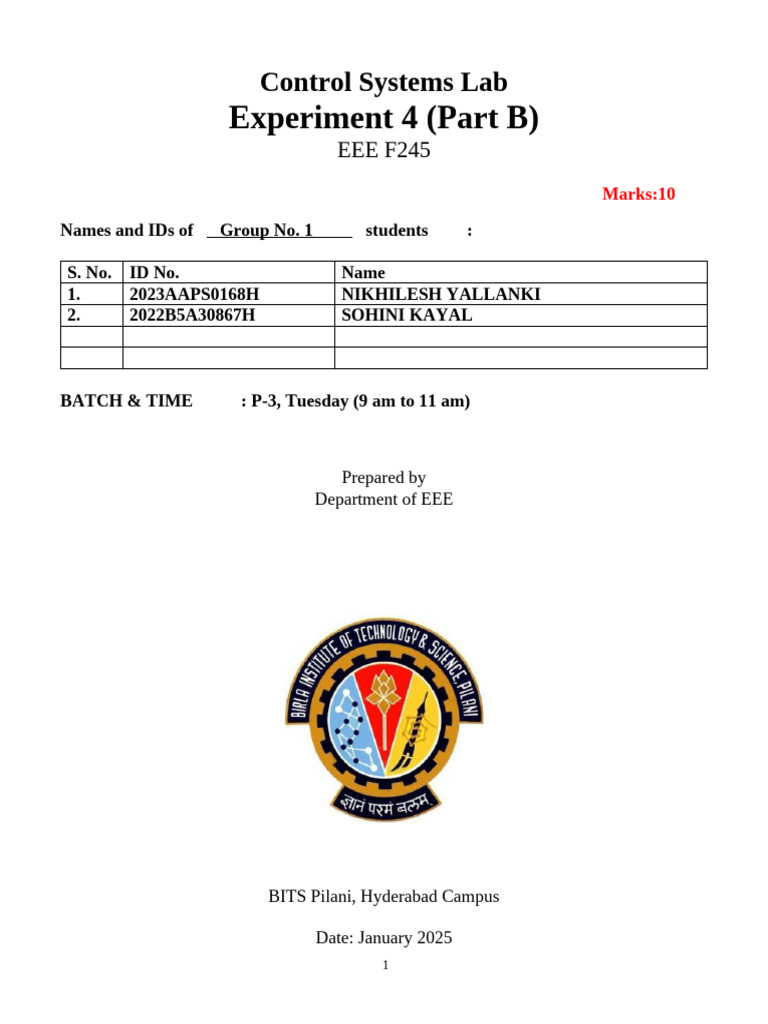 P3_G1_EXP4_10M (1) | PDF | Pendulum | Low Pass Filter