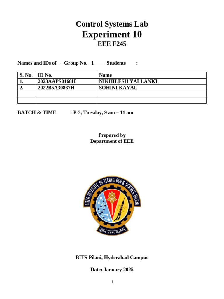 Experiment 10: Control Systems Lab | PDF