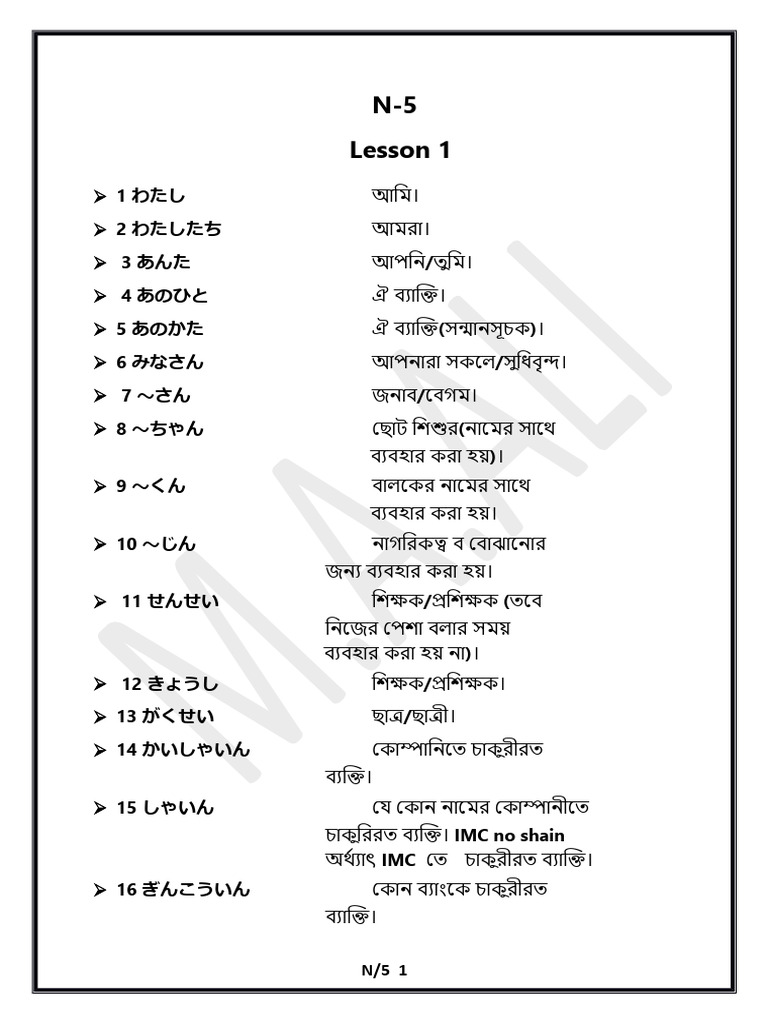 Vocabulary N5-Pages | PDF