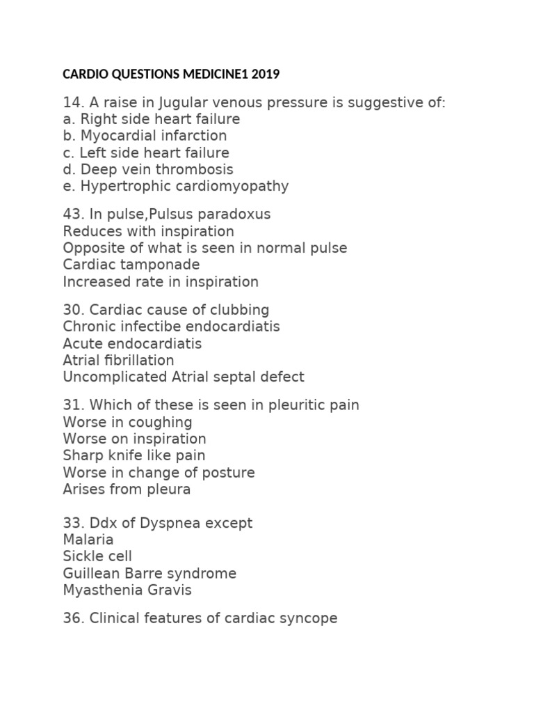 Cardio Mcq Questions Combined | PDF | Heart | Pulse