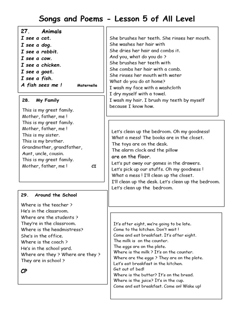 Lesson 5 Songs and Poems 2020-2021 | PDF