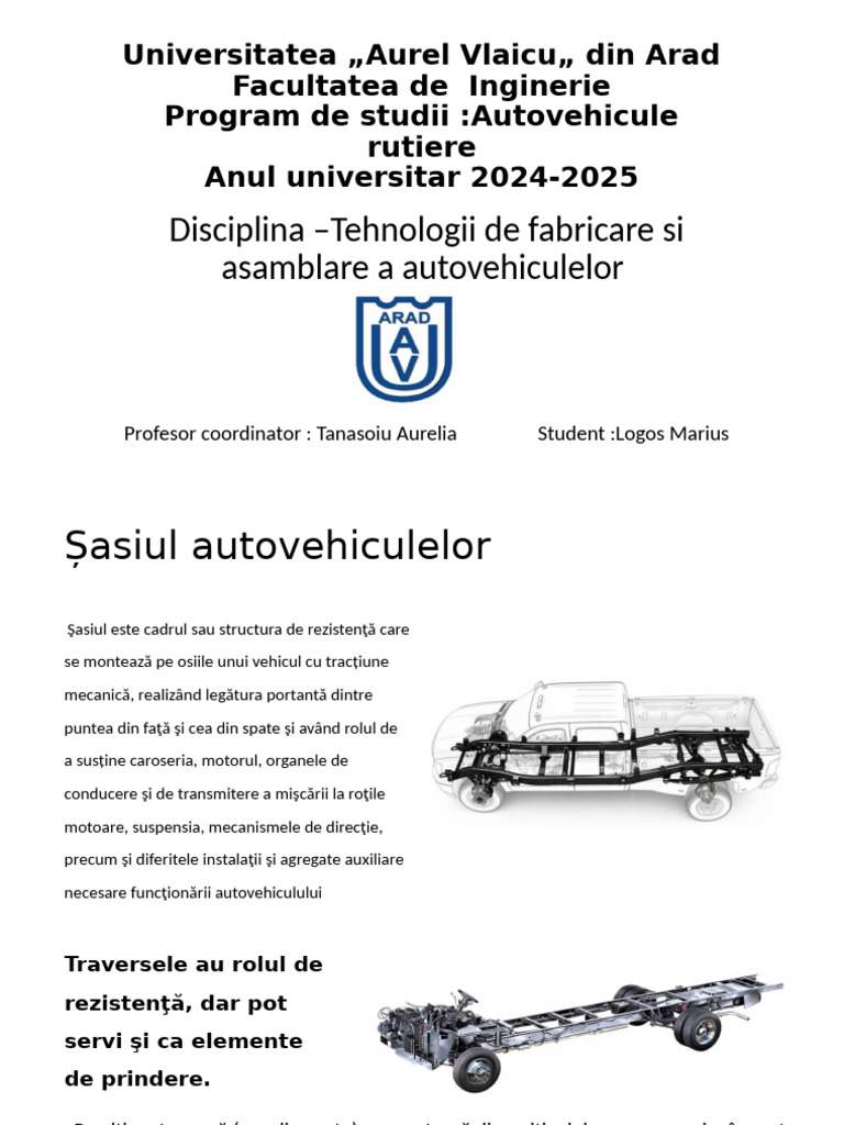 Proiect Tehnologii de Fabricare Si Asamblare A Autovehiculelor | PDF