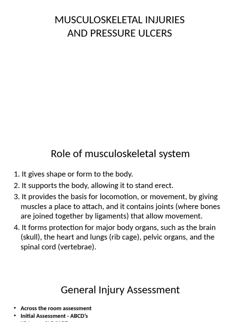 Lecture 12 MUSCULOSKELETAL INJURIES AND PRESSURE ULCERS | PDF | Human Musculoskeletal System ...