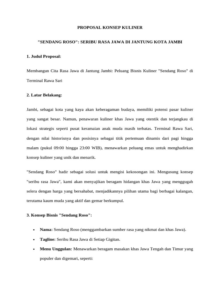 PROPOSAL KONSEP KULINER Sendang Rosao | PDF