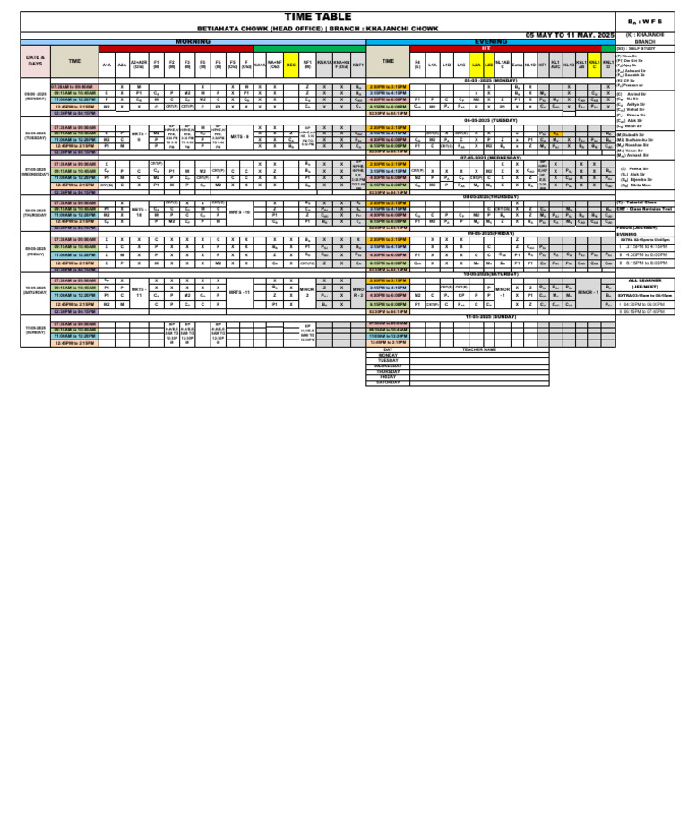 (Ho & Khajanchi)Morning to Evening Time Table Edit (2025-26) | PDF