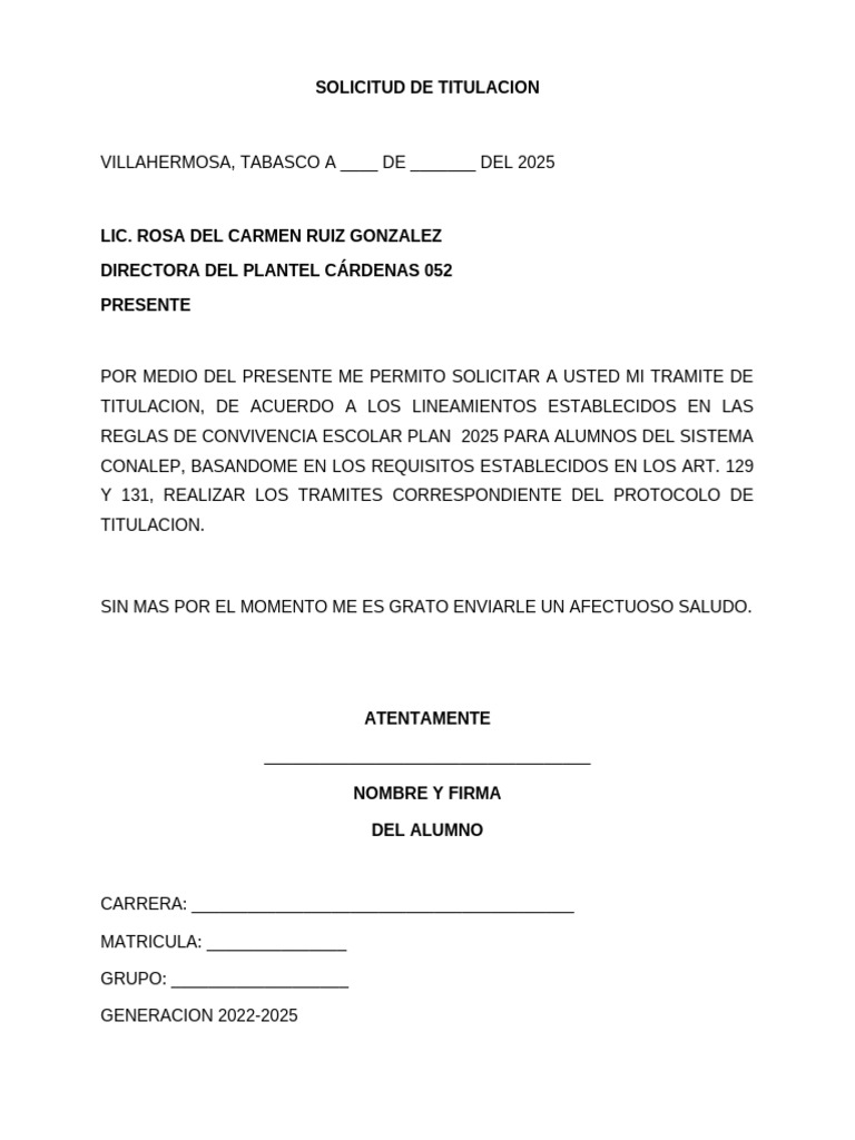 Solicitud de Titulacion | PDF