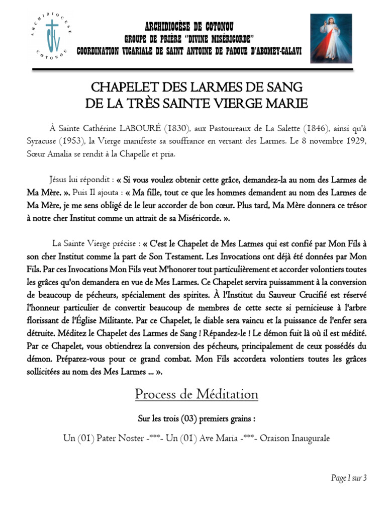 Chapelet des Larmes de Sang de Marie | PDF | Rosaire | Marie, mère de Jésus