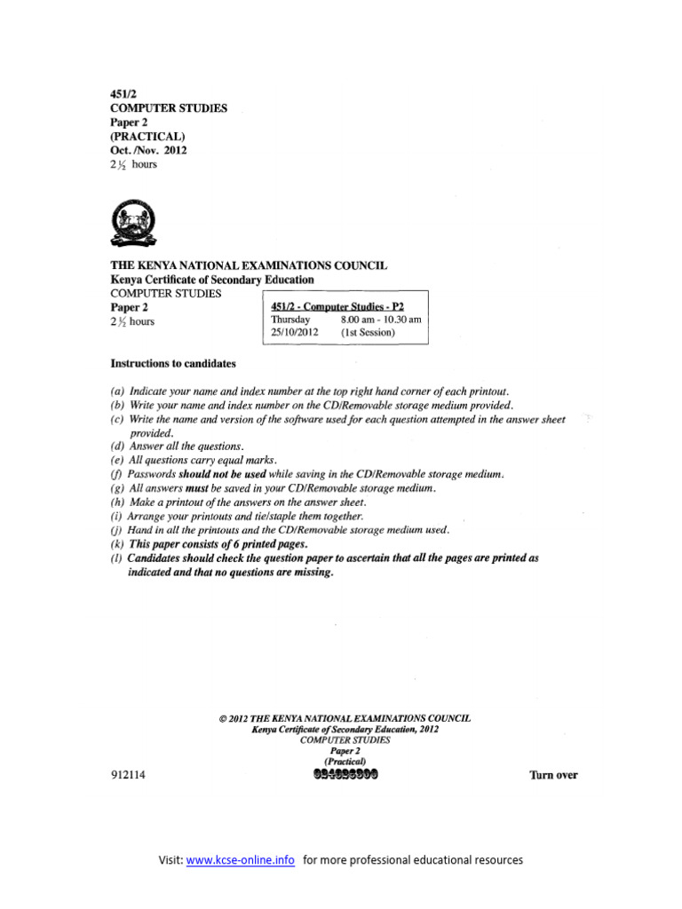 2012 Kcse Computer Paper 2 | PDF