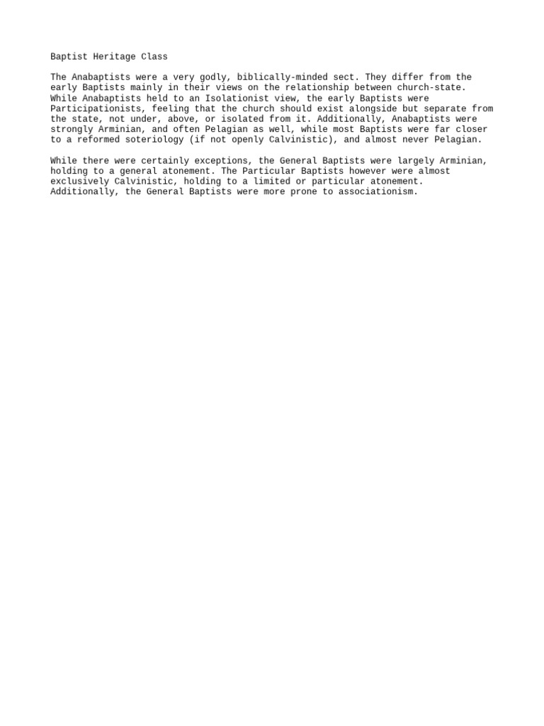 Baptist Heritage Class Notes - ANabaptists | PDF
