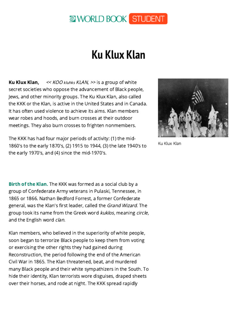 History of the Ku Klux Klan | PDF | Ku Klux Klan | Reconstruction Era