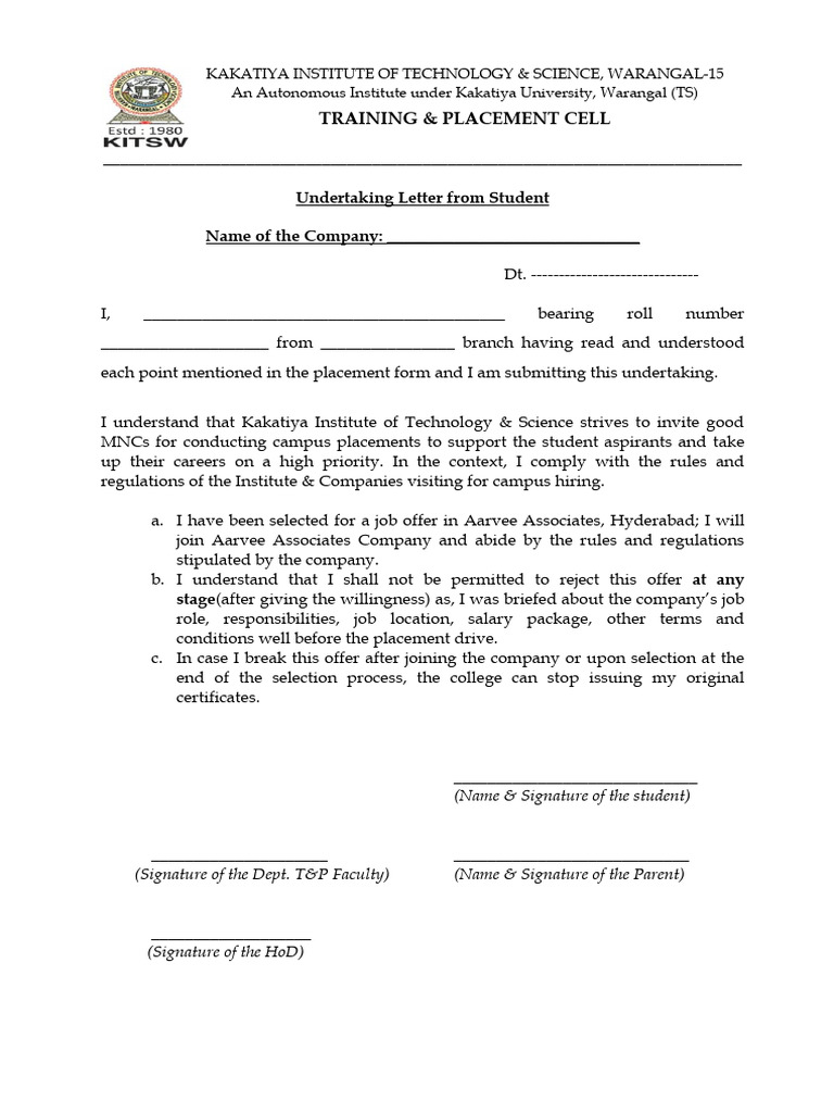 Aarvi Associates Undertaking Form | PDF