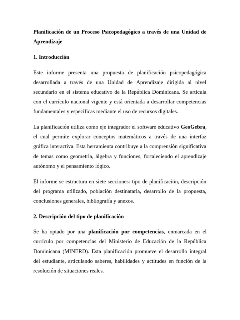 Planificación de Un Proceso Psicopedagógico A Través de Una Unidad de ...