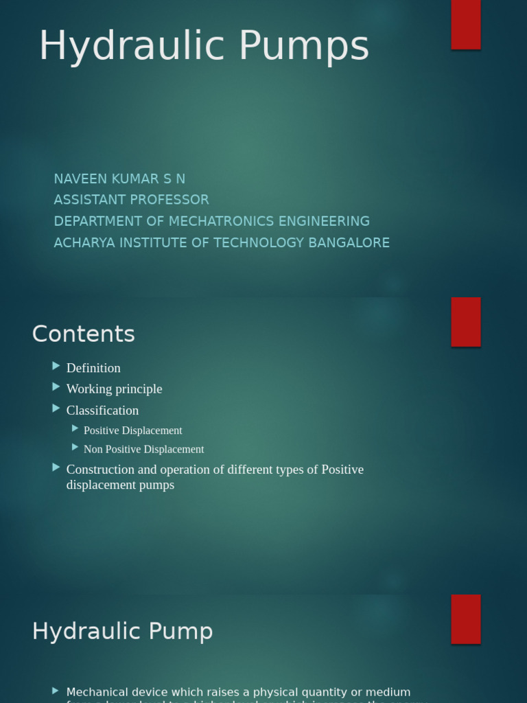 Module 1 Hydraulic Pumps | PDF | Pump | Continuum Mechanics