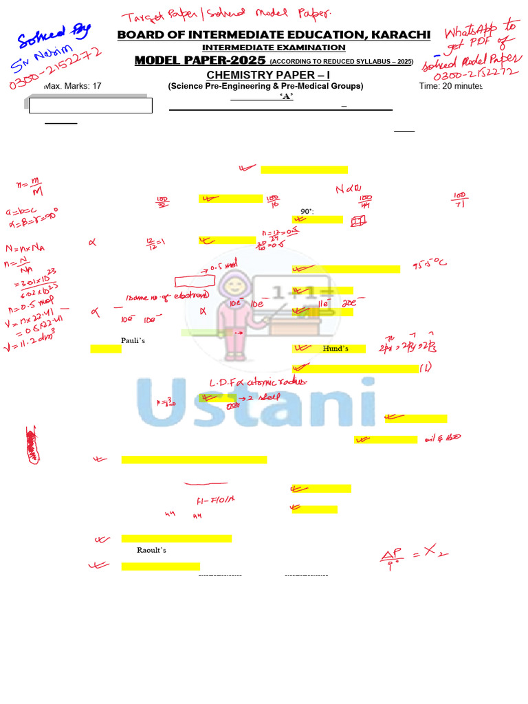 Chemistry Model Paper 2025 Karachi | PDF | Chemical Polarity | Chemical ...