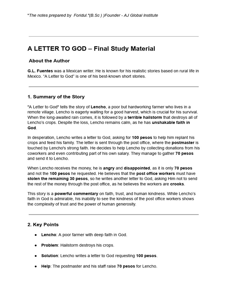 A LETTER To GOD - Final Study Material | PDF | Faith | Religious Belief ...