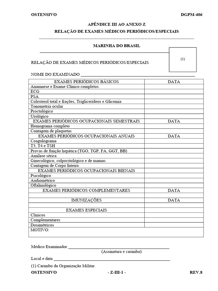 Exames Médicos Periódicos DGPM-406 | PDF
