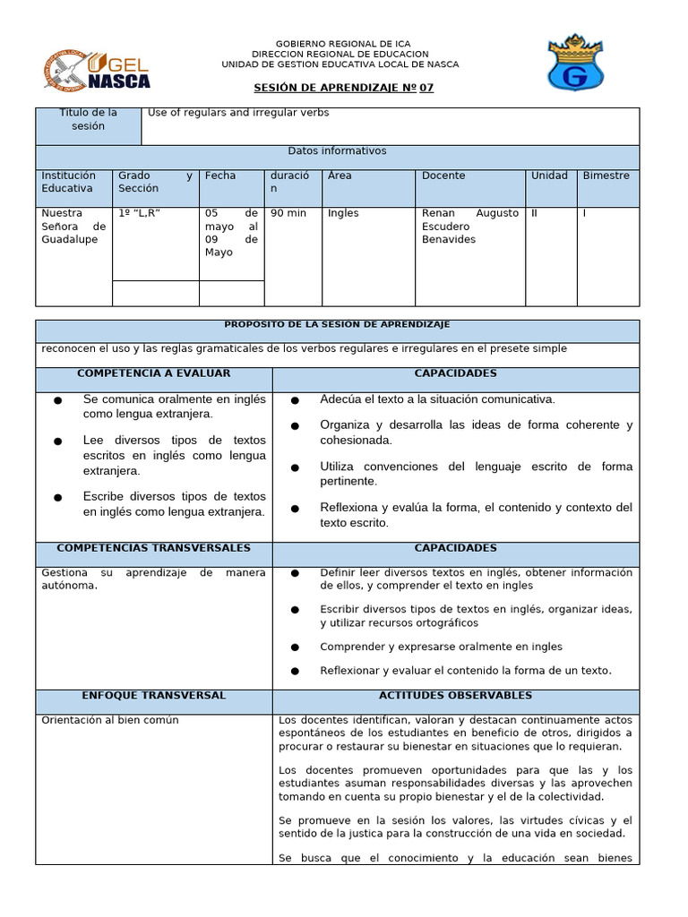 Uso de Verbos Regulares e Irregulares | PDF | Idioma en Inglés ...