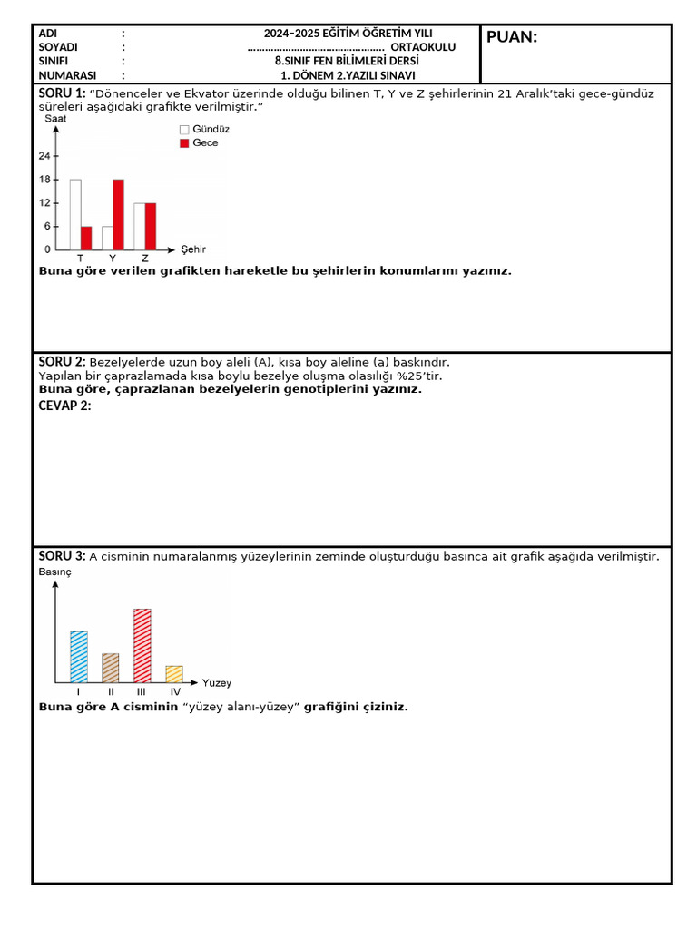 8 Sinif Fen Bil 1 Donem 2 Yazili 7 | PDF