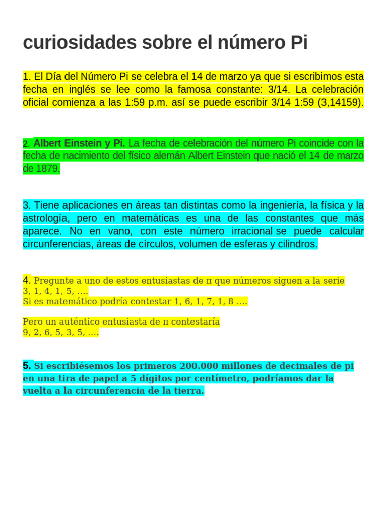 Curiosidades Del Número Pi | PDF