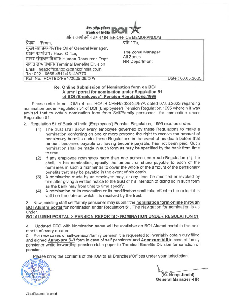 Iom - 06052025 - Nomination Under Regulation 51 | PDF