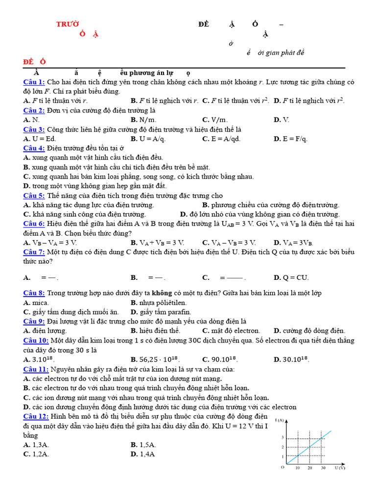 ĐỀ 1 - VL11 - ÔN TẬP CK2 | PDF