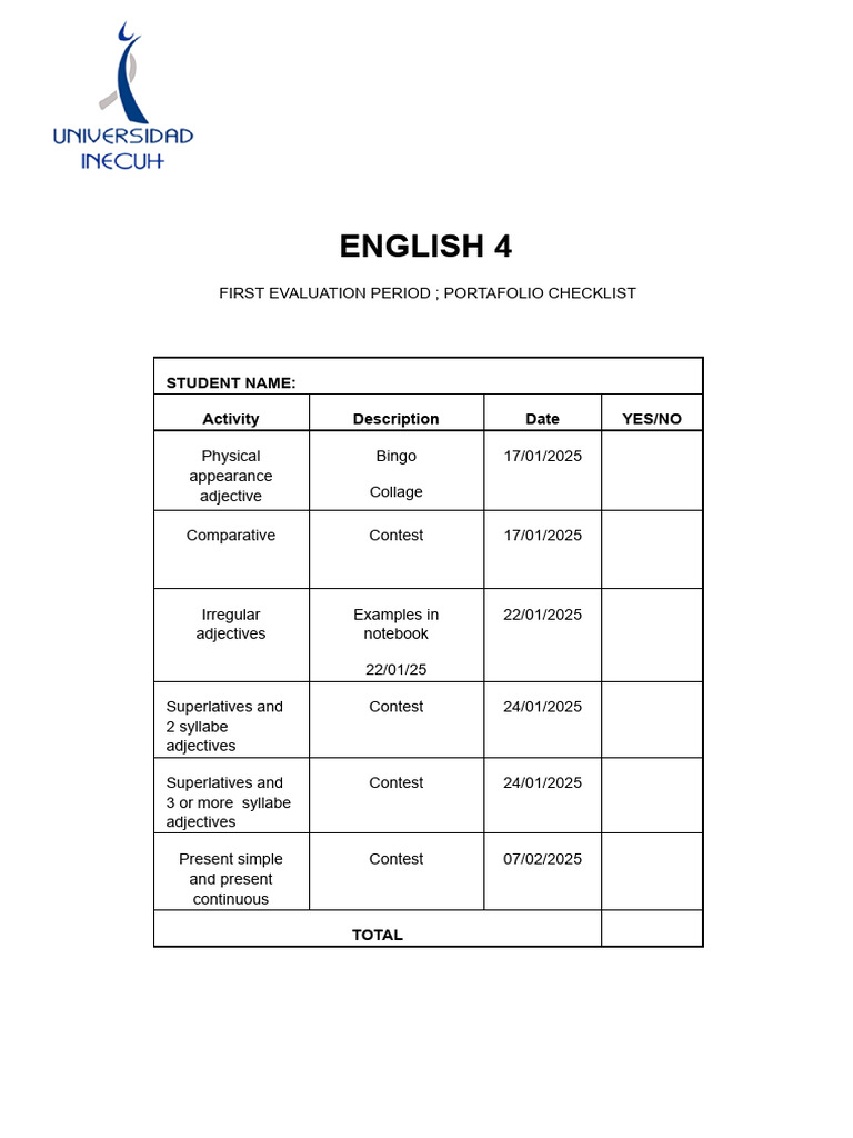 English 4 Evaluation Portfolio Checklist | PDF