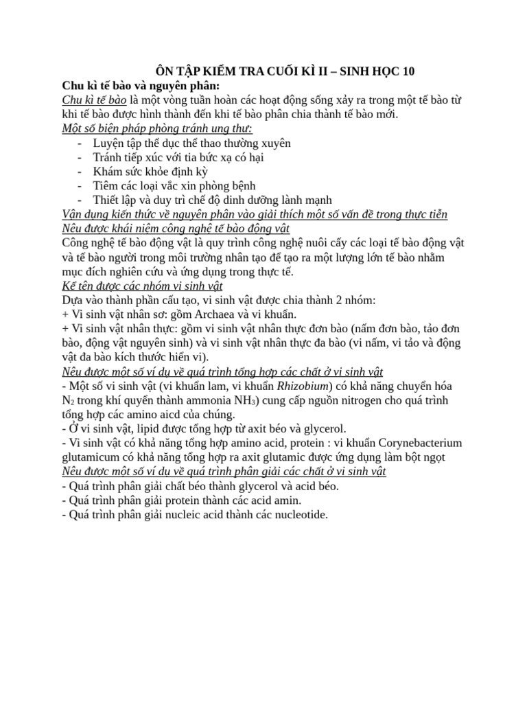 ĐỀ CƯƠNG SINH CK II | PDF