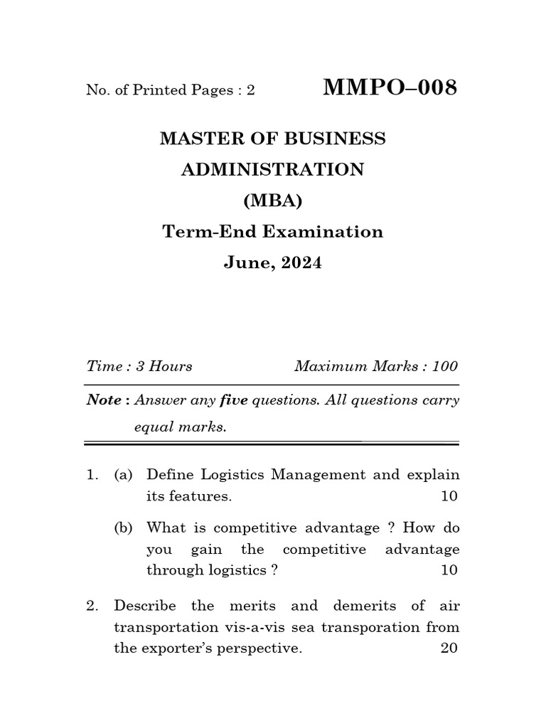 MMPO-008 International Logistics Exam | PDF