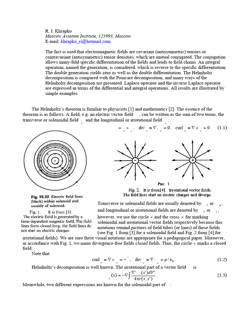 Helmholtz's Decomposition Theorem, Etc.: Moscow Aviation Institute ...