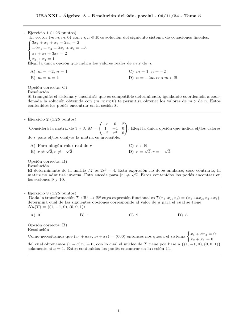 AlgebraA Parcial | PDF | Ecuaciones | Matriz (Matemáticas)