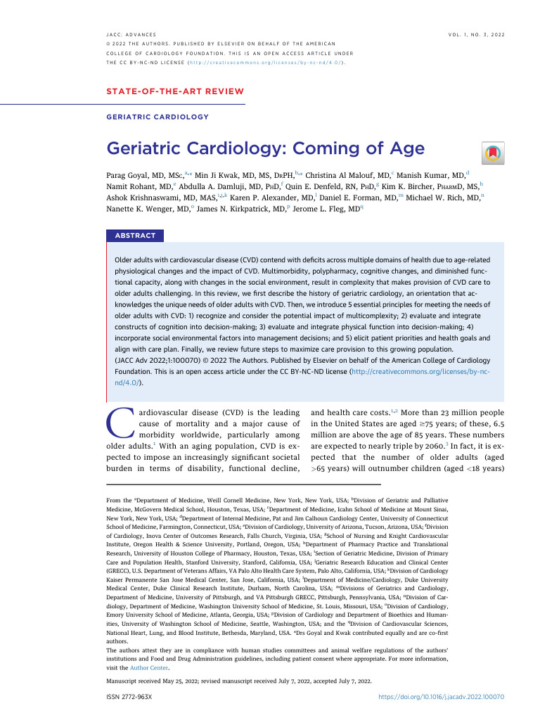Goyal Et Al 2022 Geriatric Cardiology Coming of Age | PDF | Geriatrics ...