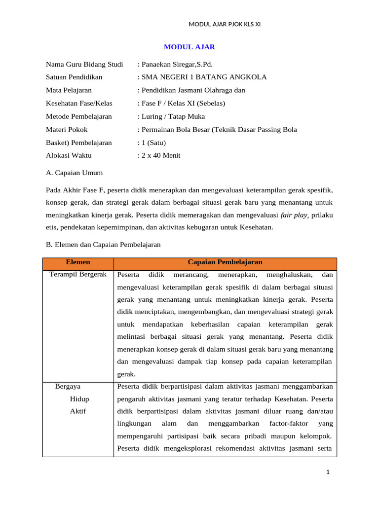 Modul Bukti Karya-Panaekan Siregar_PKG PJOK 2024 | PDF