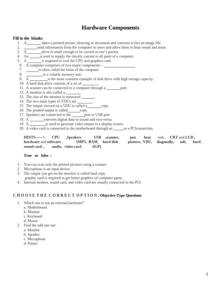CLASS7 CHAPTER-Hardware | PDF | Computer Monitor | Computer Hardware