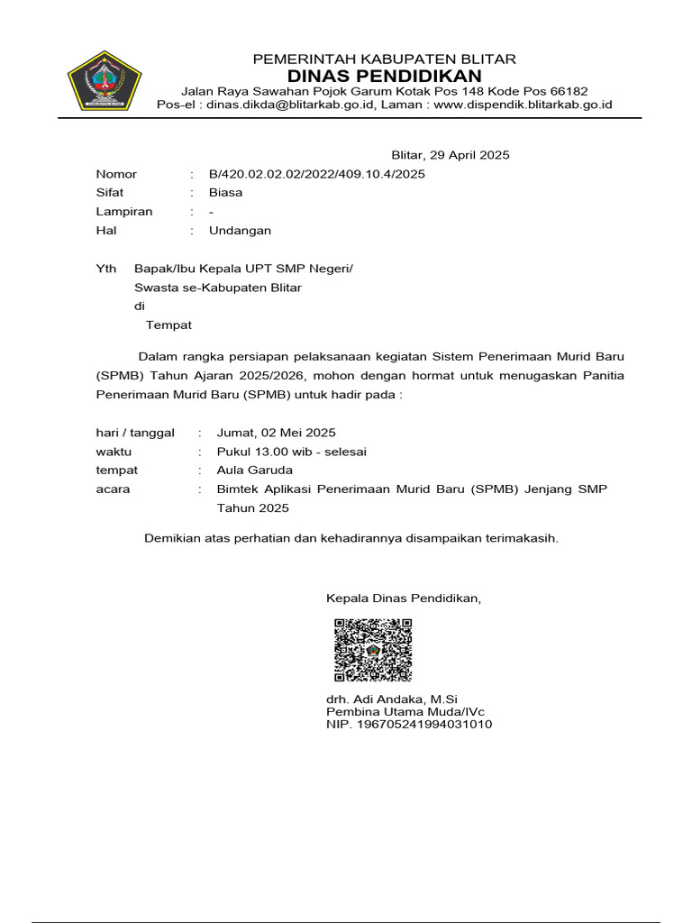 Undangan Bimtek Aplikasi Ppdb | PDF