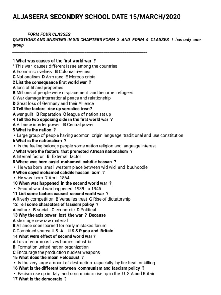 History Q&A in 6 Chapters - F3, F4 | PDF | World War II | Human Rights