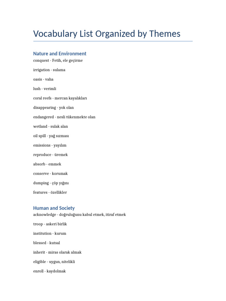 Vocabulary Themes | PDF