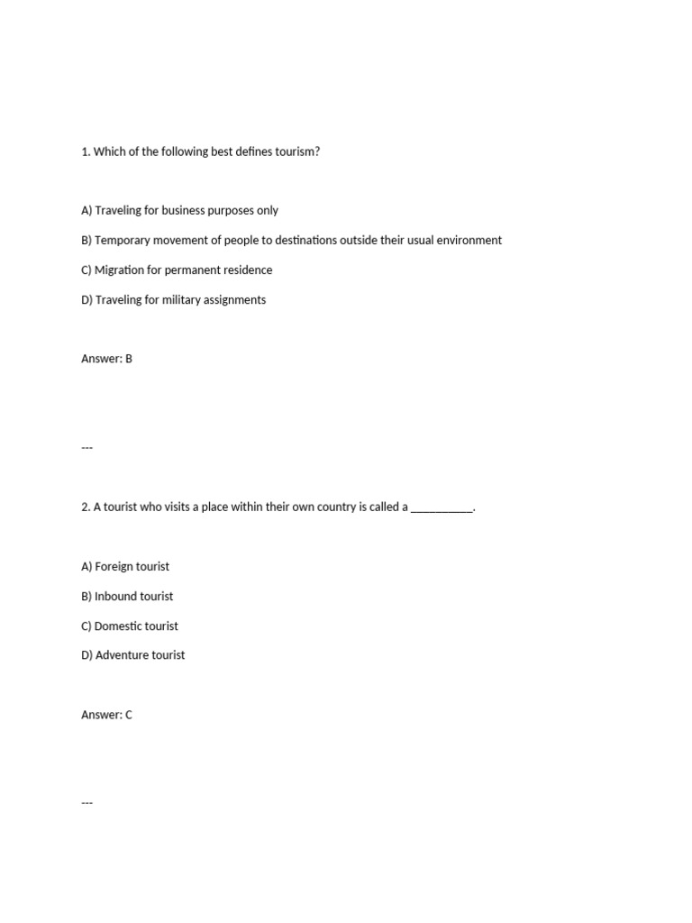 Revised Tourism With Answers | PDF | Tourism | Hotel