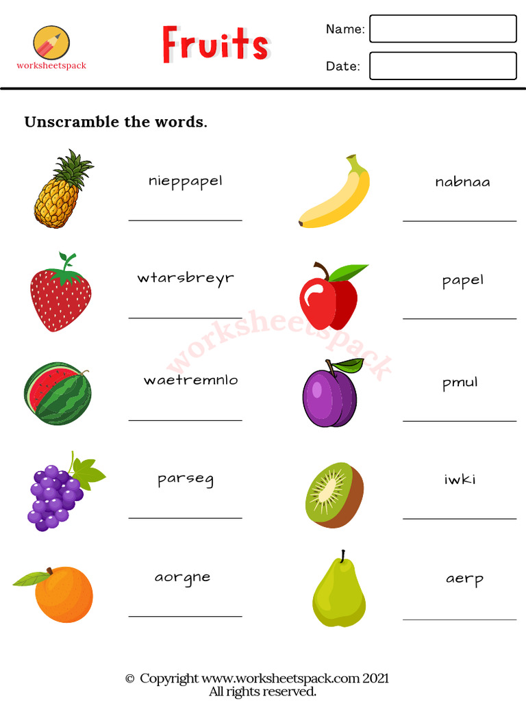 Fruits Worksheets Unscramble The Words | PDF